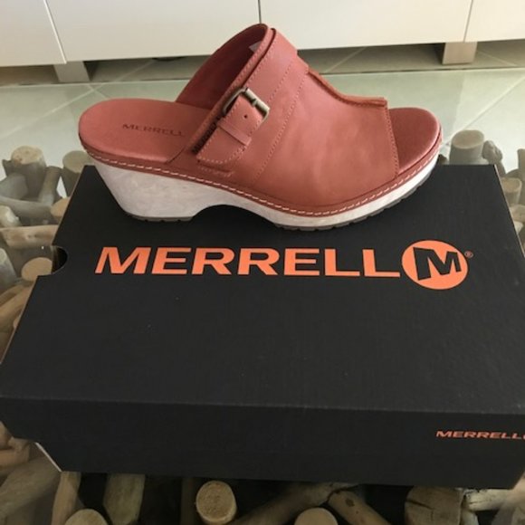 Merrell | Shoes | Merrel Halendi Slide Redwood Leather Sandals | Poshmark
